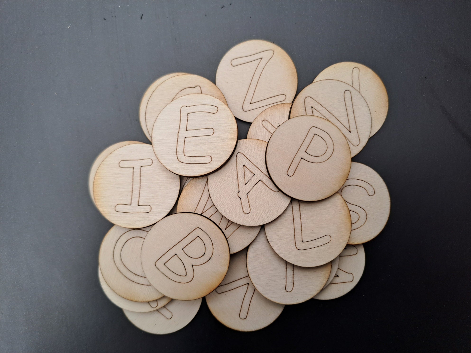 Letters, Numbers, Dotty and Numicon 3cm Diameter Wooden Tiles Alphabet ...