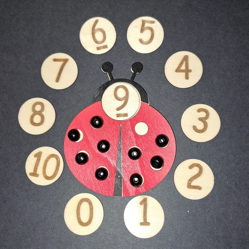 Wooden Counting Ladybird With Wooden 10mm Black Balls and 30mm Number ...