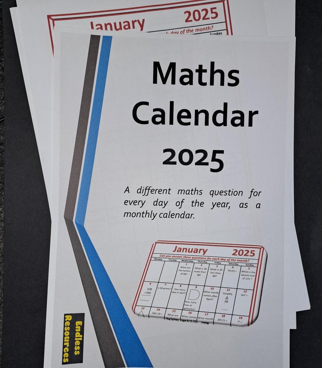 2026 Monthly Maths Calendar, 12 Monthly Pages With a Unique Question ...