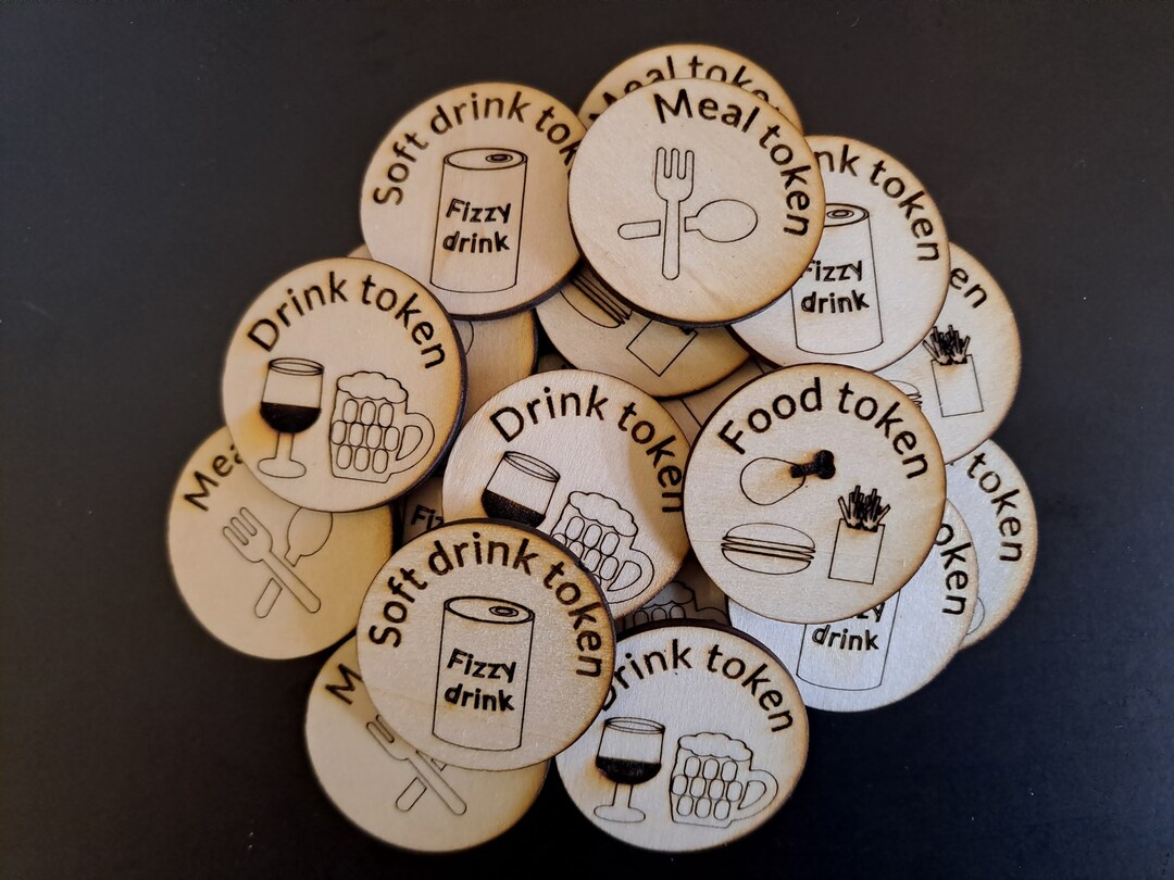 30mm Wooden Drink / Meal Food / Soft Drink Token Available - Etsy
