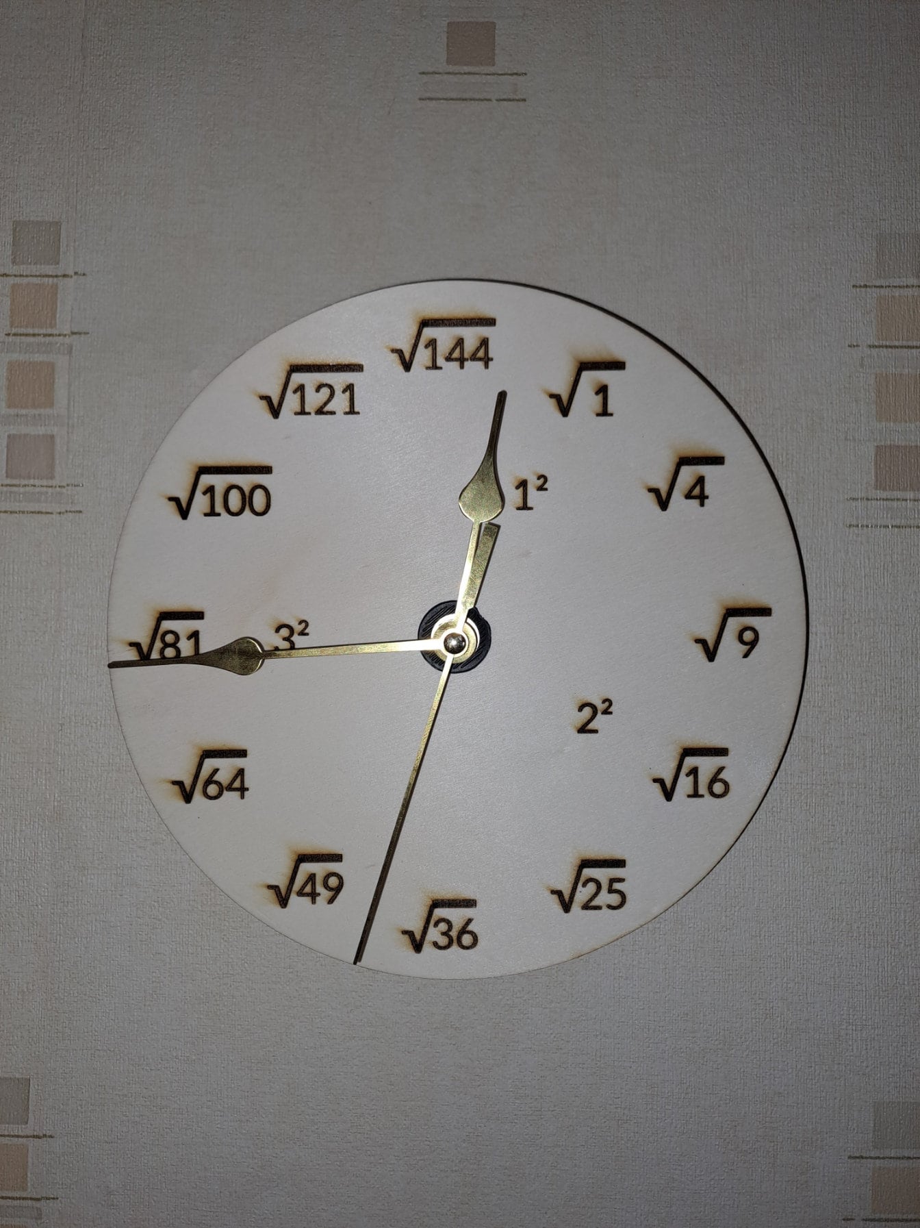 Wooden Analogue Clock With Square Roots as Numbers 20cm Discs Laser ...