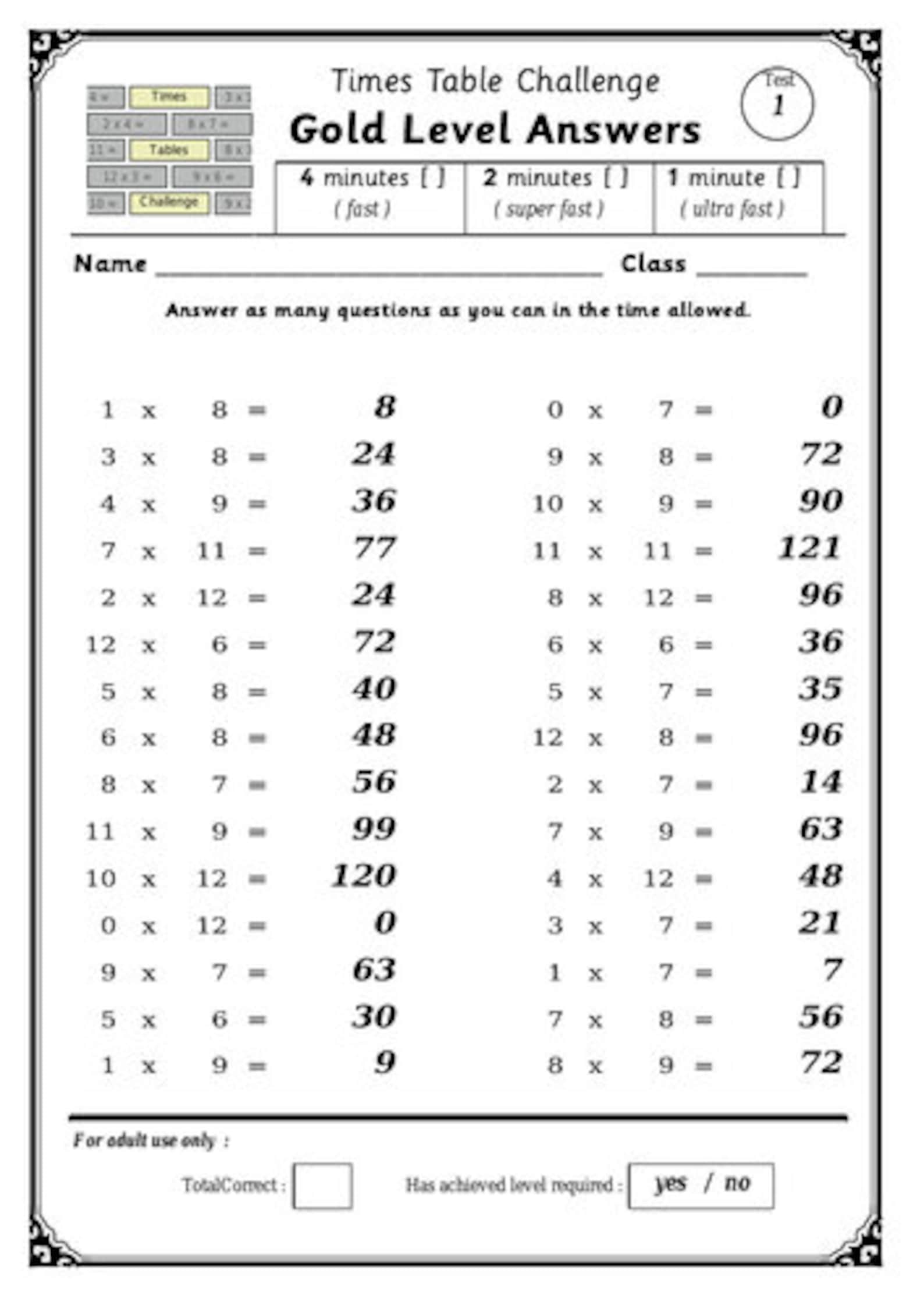 Times Tables Challenge Sheets and Certificates - Etsy