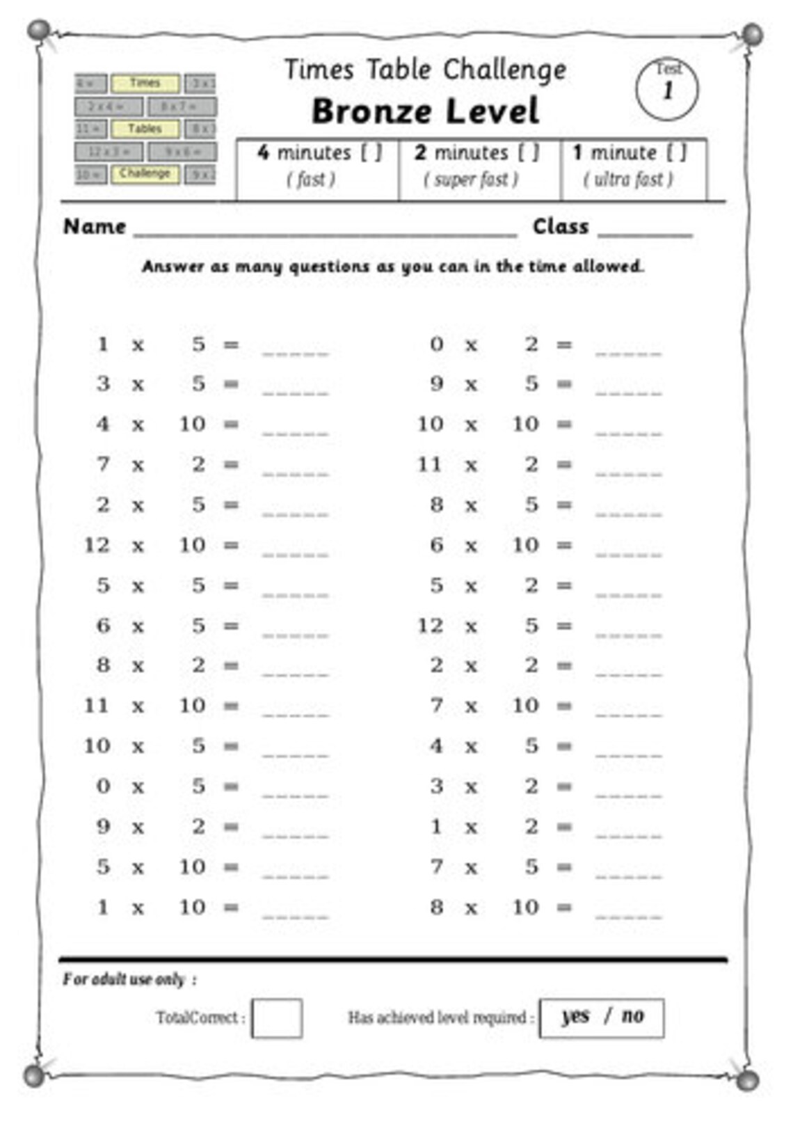 Times Tables Challenge Sheets and Certificates - Etsy
