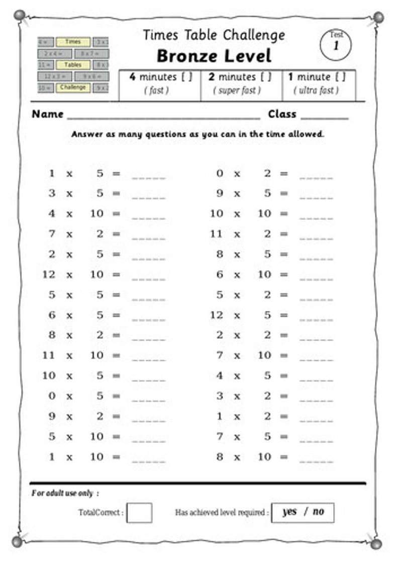 Times Tables Challenge Sheets and Certificates - Etsy