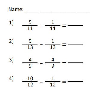 40 Fraction Worksheets for Addition and Subtraction - Etsy