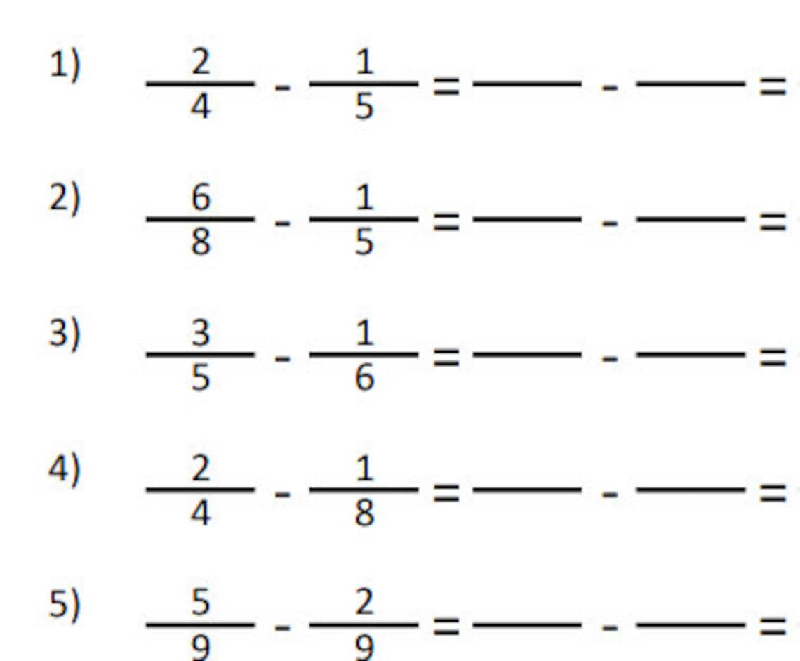40 Fraction Worksheets - Addition and Subtraction - Etsy