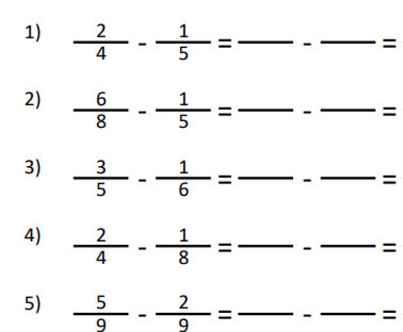 40 Fraction Worksheets - Addition and Subtraction - Etsy