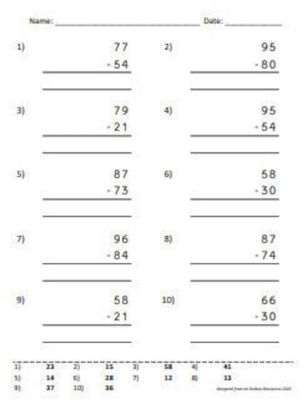 40 Maths Worksheets - 2 Digit Addition and Subtraction - Etsy