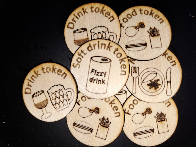 30mm Wooden Drink / Meal Food / Soft Drink Token, Available for ...