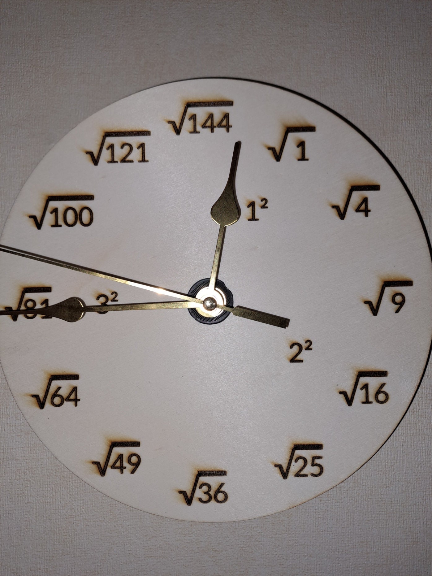 Wooden Analogue Clock With Square Roots as Numbers - 19cm Discs - Laser ...