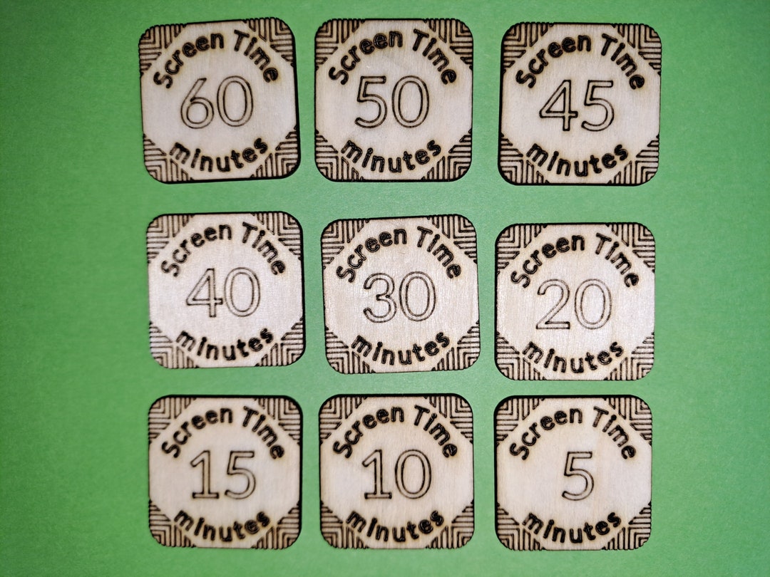 Pack of 18 Screen Time Wooden Tokens - All the 10 Minutes Plus 5, 15 ...