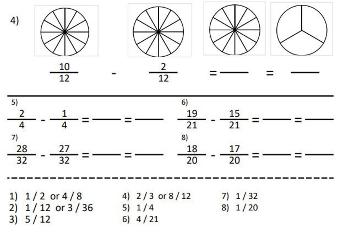 40+ Fraction Sheets Add and Subtract With Diagrams to Help - Etsy