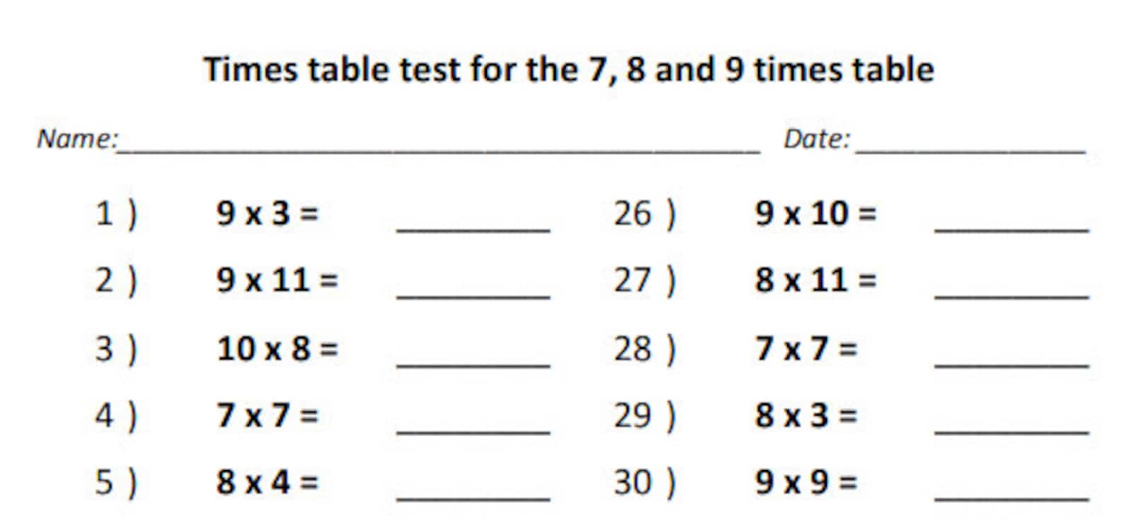 150 A4 Pages Times Table Test Book PDF Files to Print - Etsy