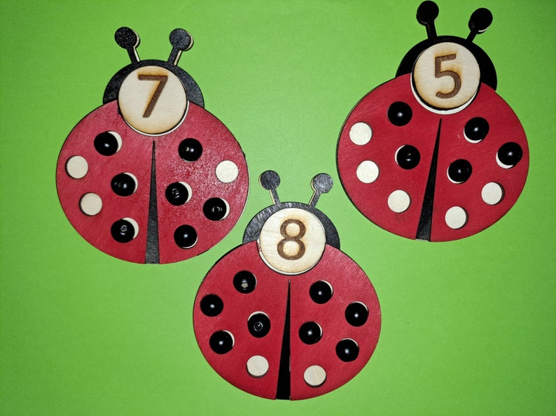 Wooden Counting Ladybird - With Wooden 10mm Black Balls and 30mm Number ...