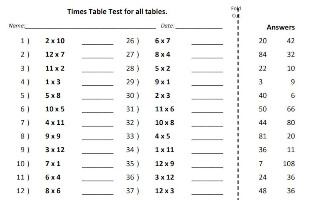 150 A4 Pages Times Table Test Book PDF Files to Print - Etsy