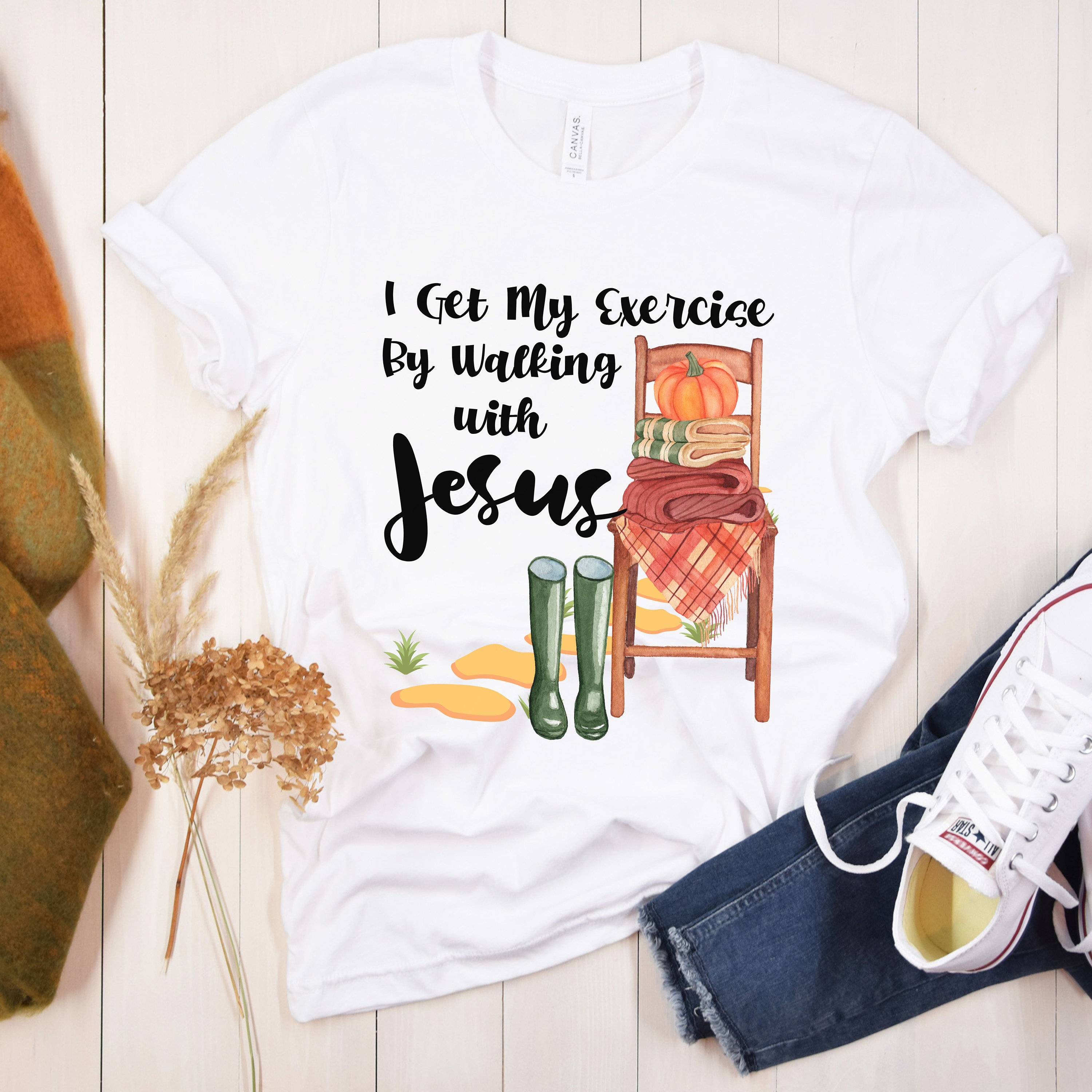I Get My Exercise by Walking With Jesus, Christian Faith T-shirt, Fall ...