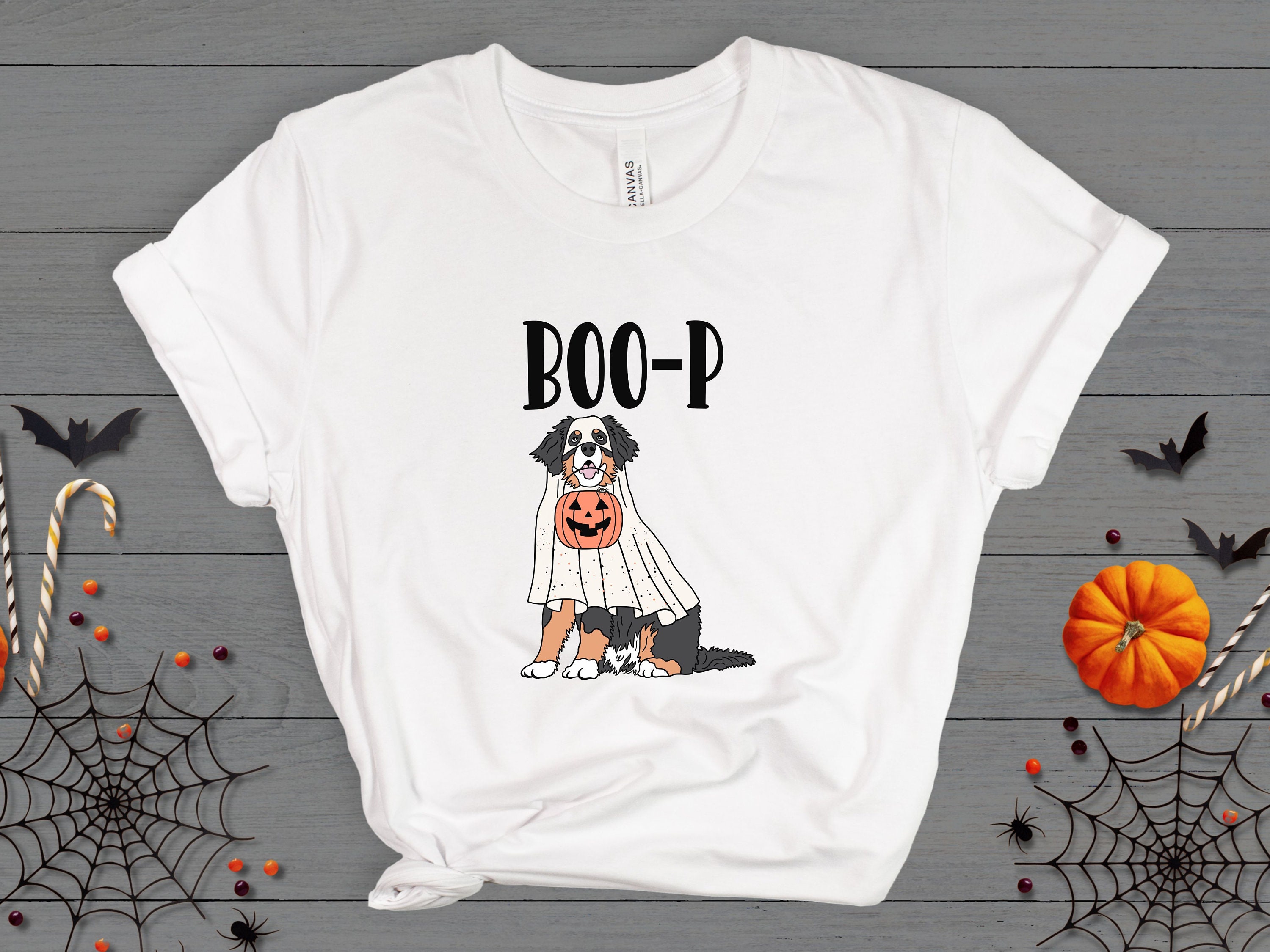 BOO-P Funny Bernese Mountain Halloween Ghost Dog With Pumpkin Bucket ...