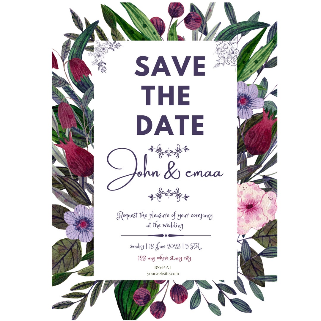 Buy THINKING HOW FLORAL Wedding Invitation Card Digital Template ...