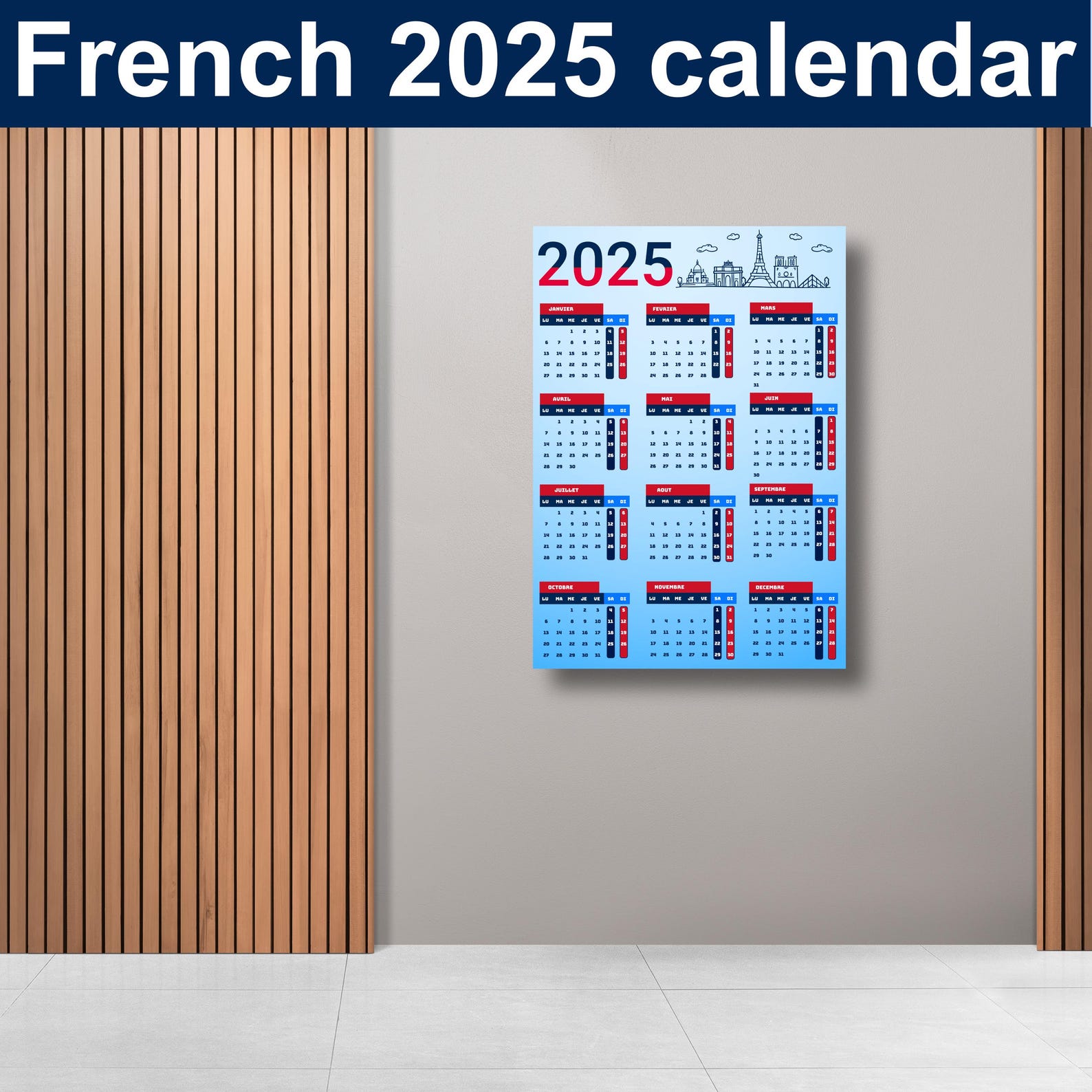 French 2025 New Year Calendar Digital Download (ready to Print A3, A4 ...