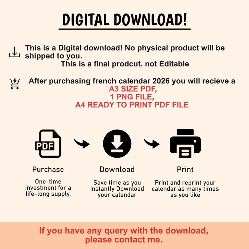 French 2026 Calendar Printable – Paris Theme Wall Calendar | Digital Download A3 & A4 PDF, PNG ...