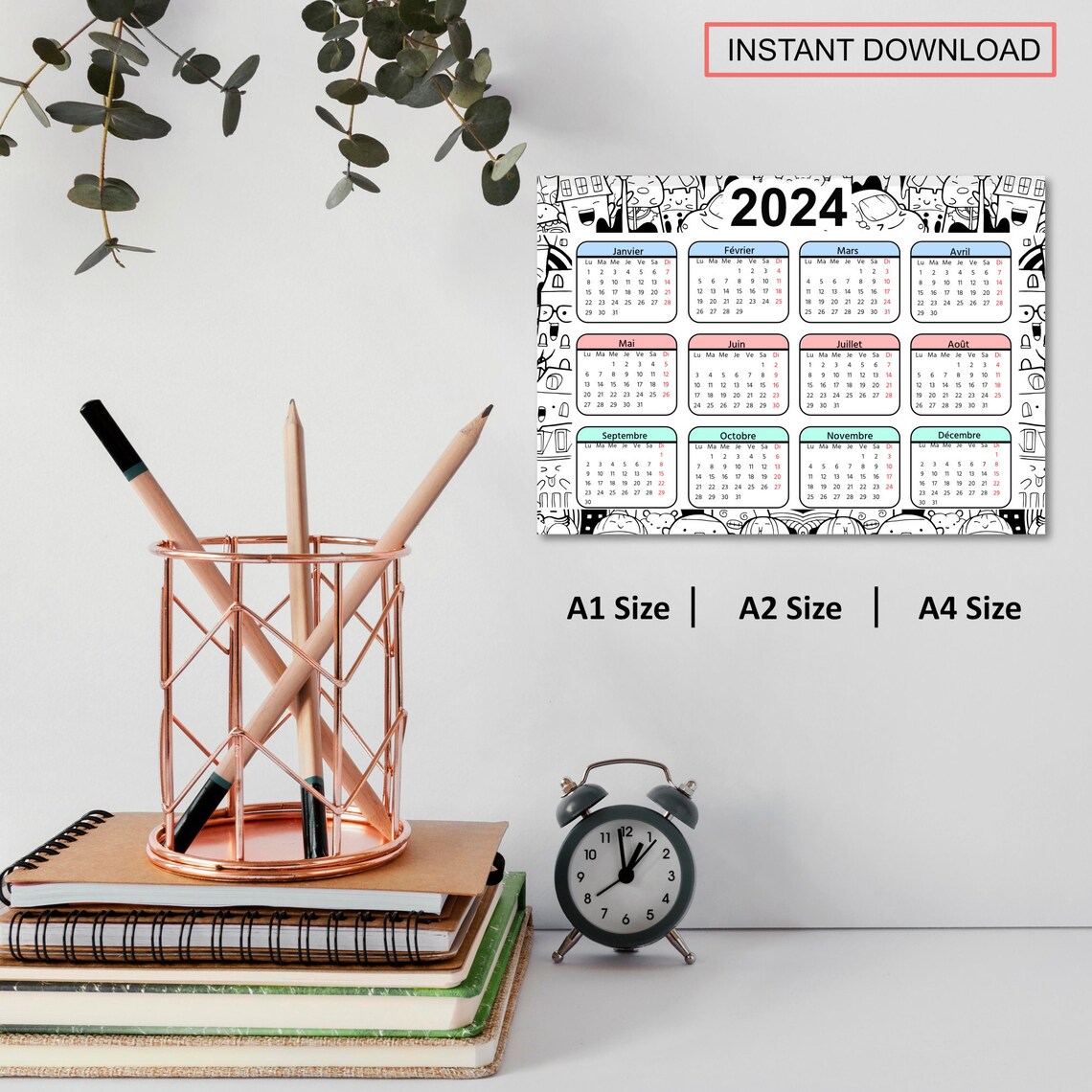 2024 French Doodle Calendar Digital Download, Printable Planner ...