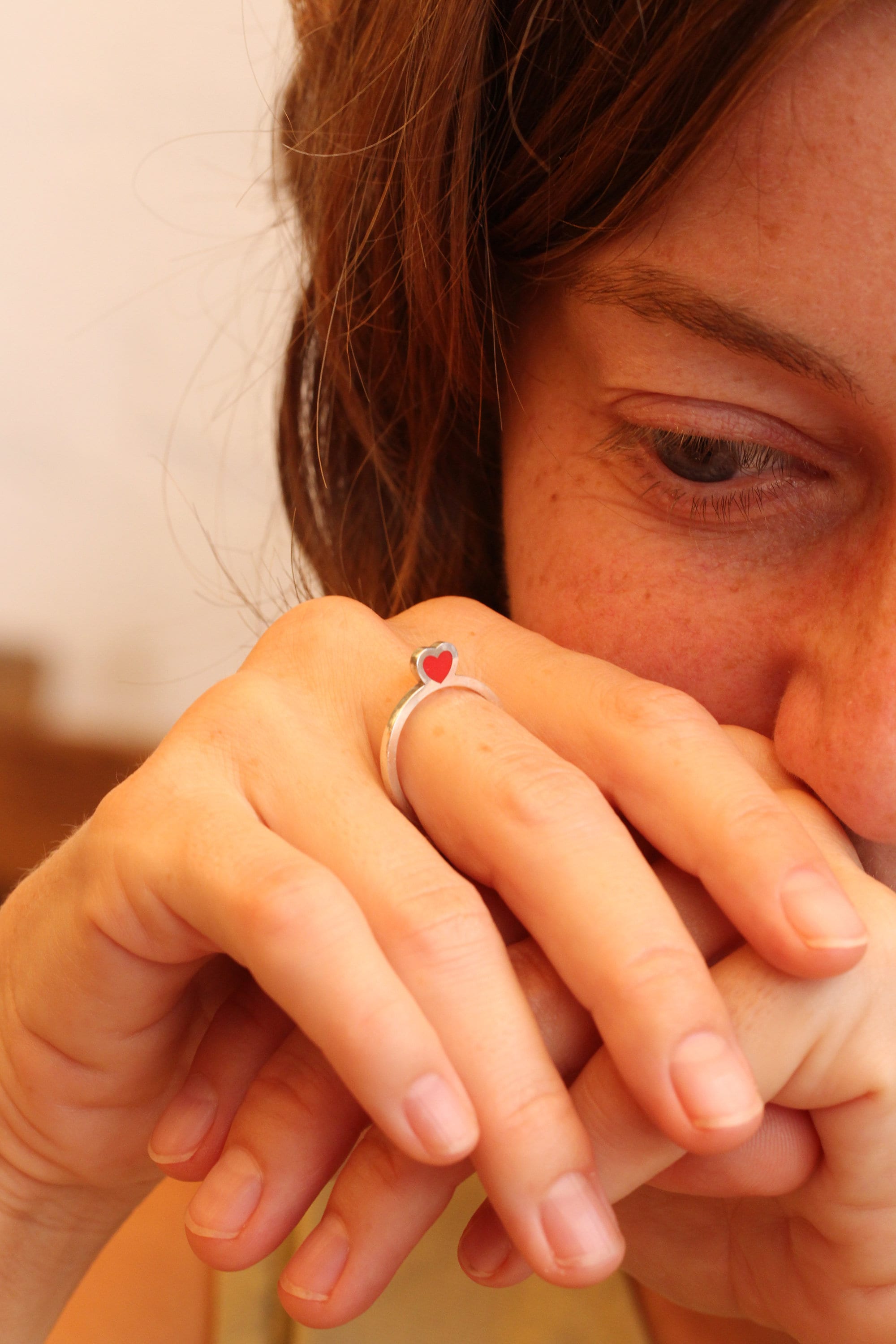Heart Flat Silver Ring With Enamel - Etsy