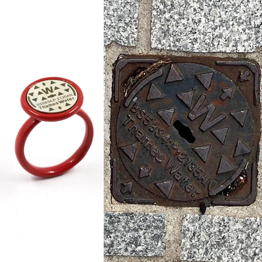 London Manhole Cover Ring, Thames Water, Red and Silver - Etsy