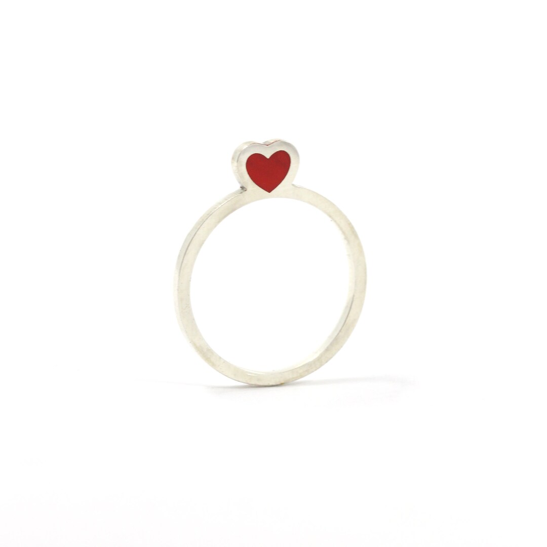 Heart Flat Silver Ring With Enamel - Etsy