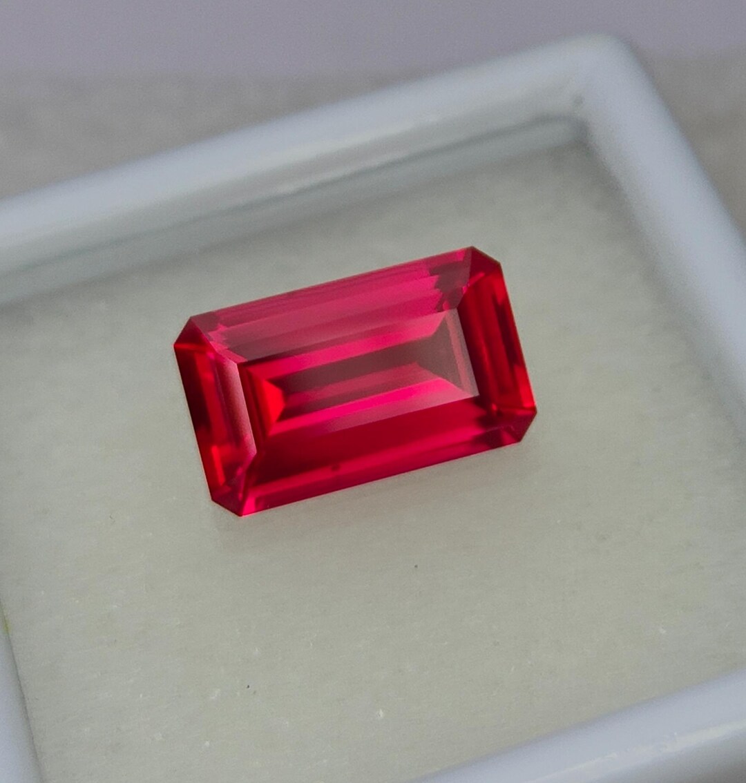 Precision Cut - 8.10 Ct Lab Pink Ruby, 9x15 MM Emerald Cut Ruby, Precious Gemstone, AAA Quality ...