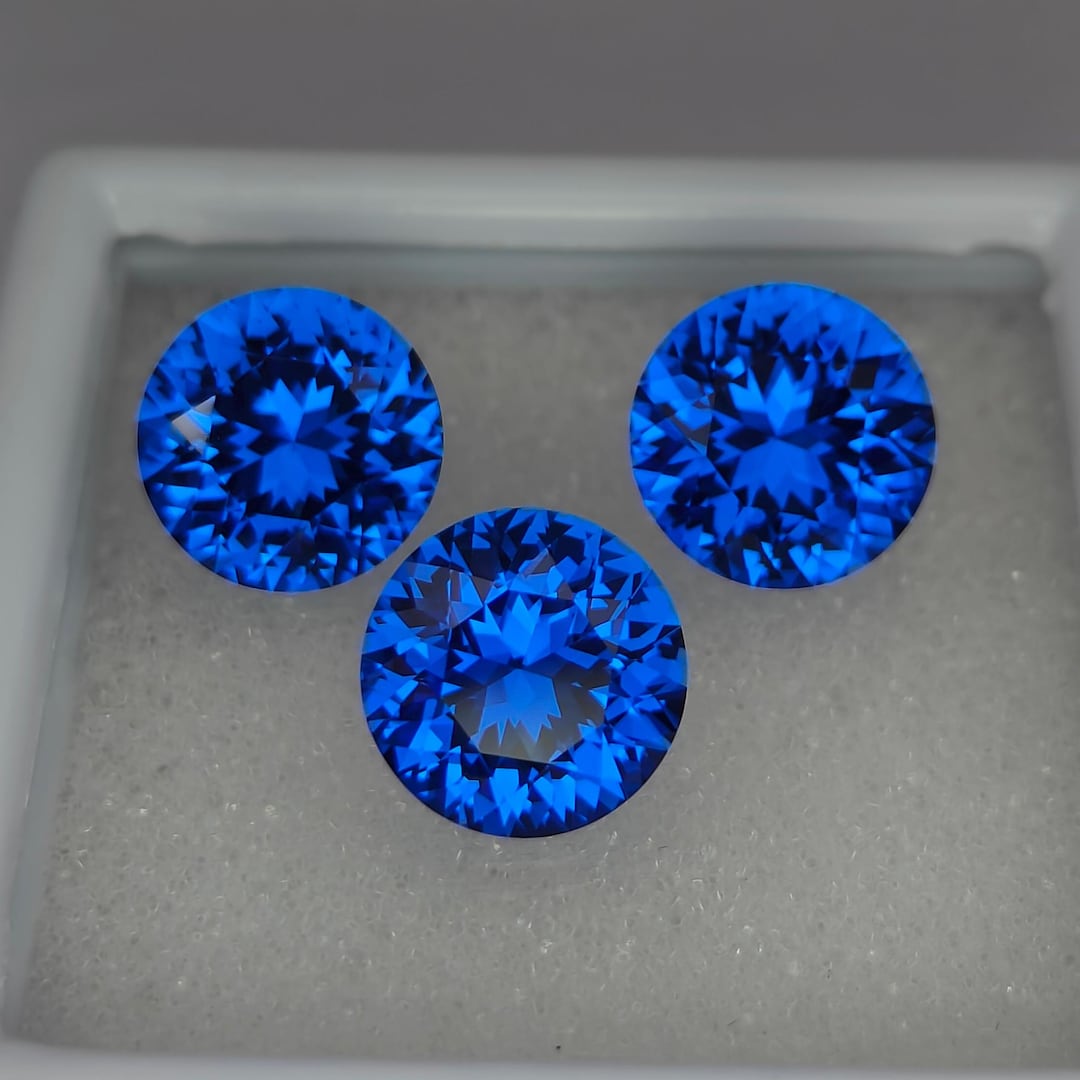 12.10 Ct Precision Cut Lab Blue Spinel Lot, 10 MM Round Cut Blue Spinel ...
