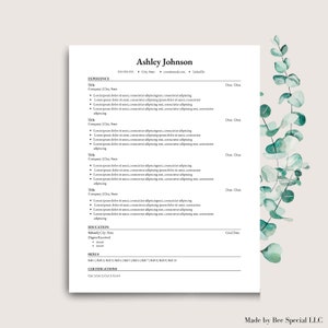 Resume Template Professional Resume Template Cover Letter - Etsy