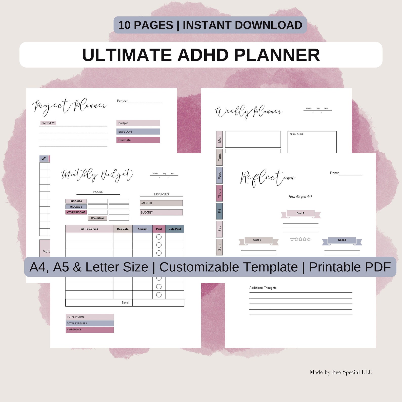 ADHD Planner Adults ADHD Daily Checklist Bundle for Planning and ...