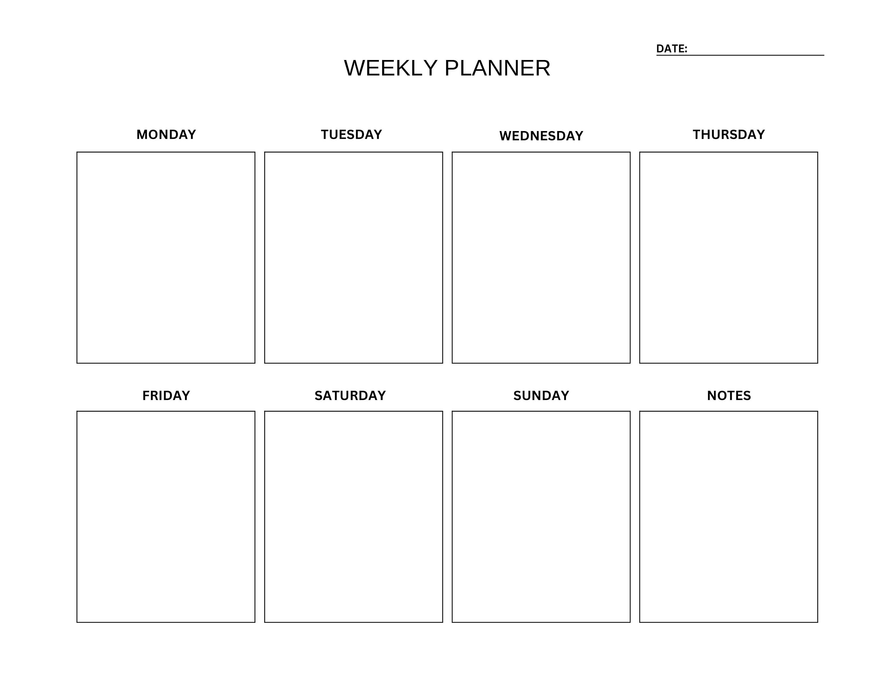 Weekly Planner Printable Landscape, Minimalist Weekly Undated Calendar ...