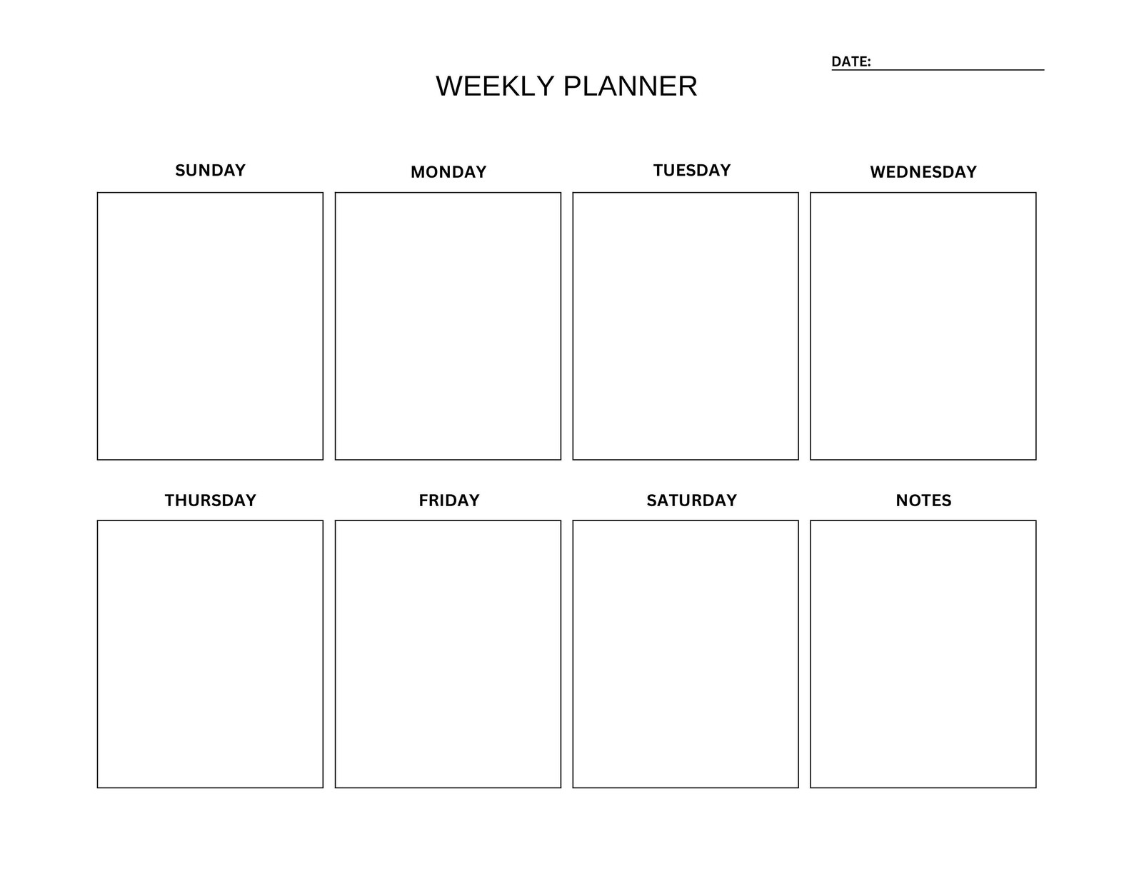 Weekly Planner Printable Landscape, Minimalist Weekly Undated Calendar ...