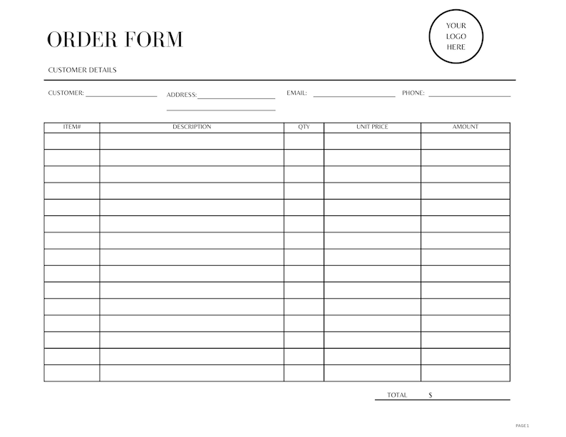 Order Form Template, Large Orders, Order Tracker, Purchase Order Form ...