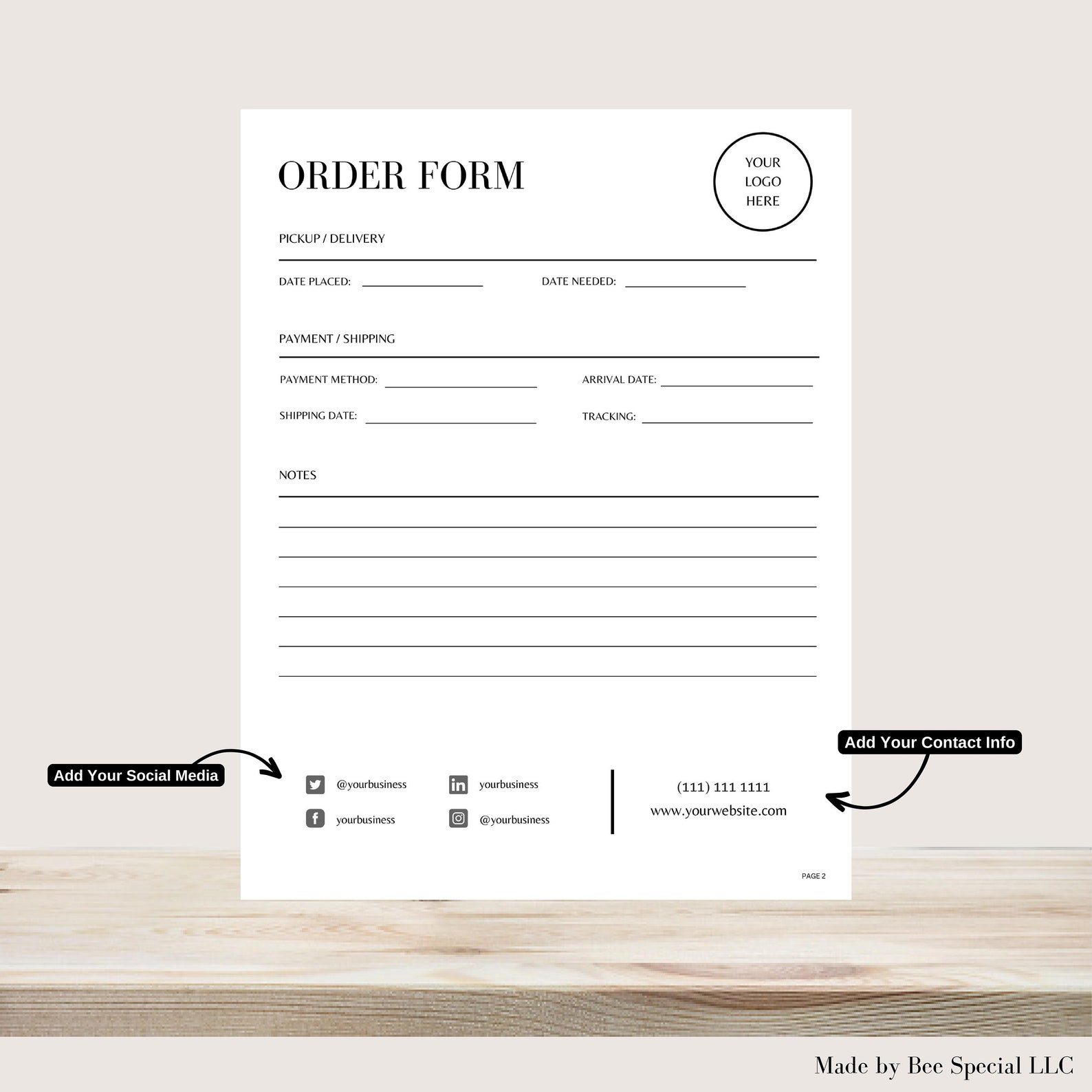 Large Order Form Template, Order Tracker, Purchase Order Form, Custom ...