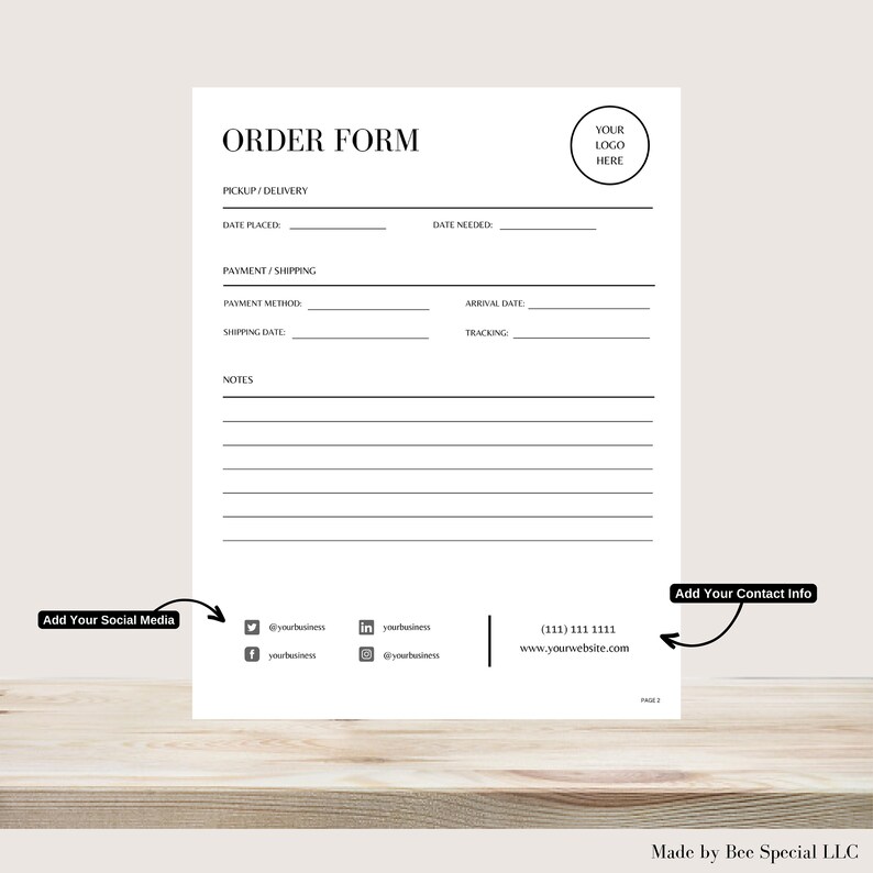 Large Order Form Template, Order Tracker, Purchase Order Form, Custom ...