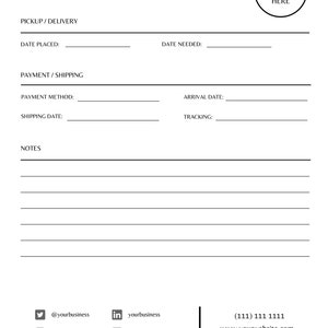 Large Order Form Template, Order Tracker, Purchase Order Form, Custom ...