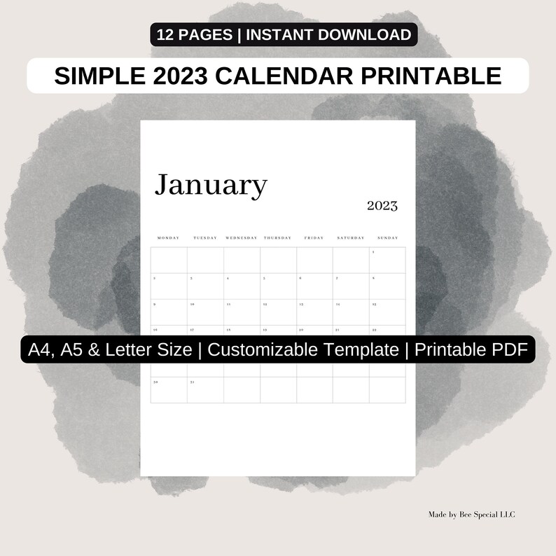 Simple 2023 Calendar, Editable Calendar, Printable Calendars, Cleaning ...