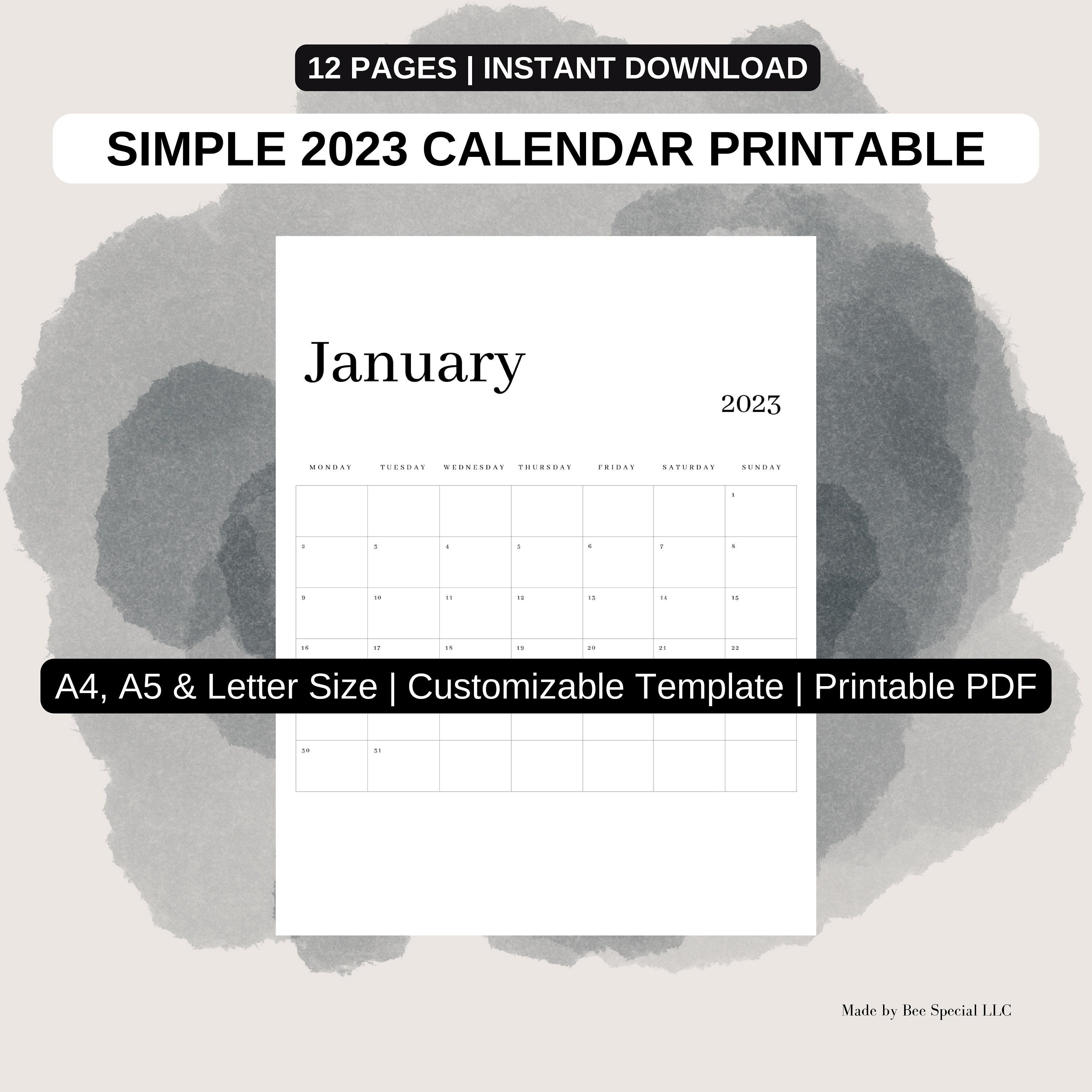 Simple 2023 Calendar, Editable Calendar, Printable Calendars, Cleaning ...