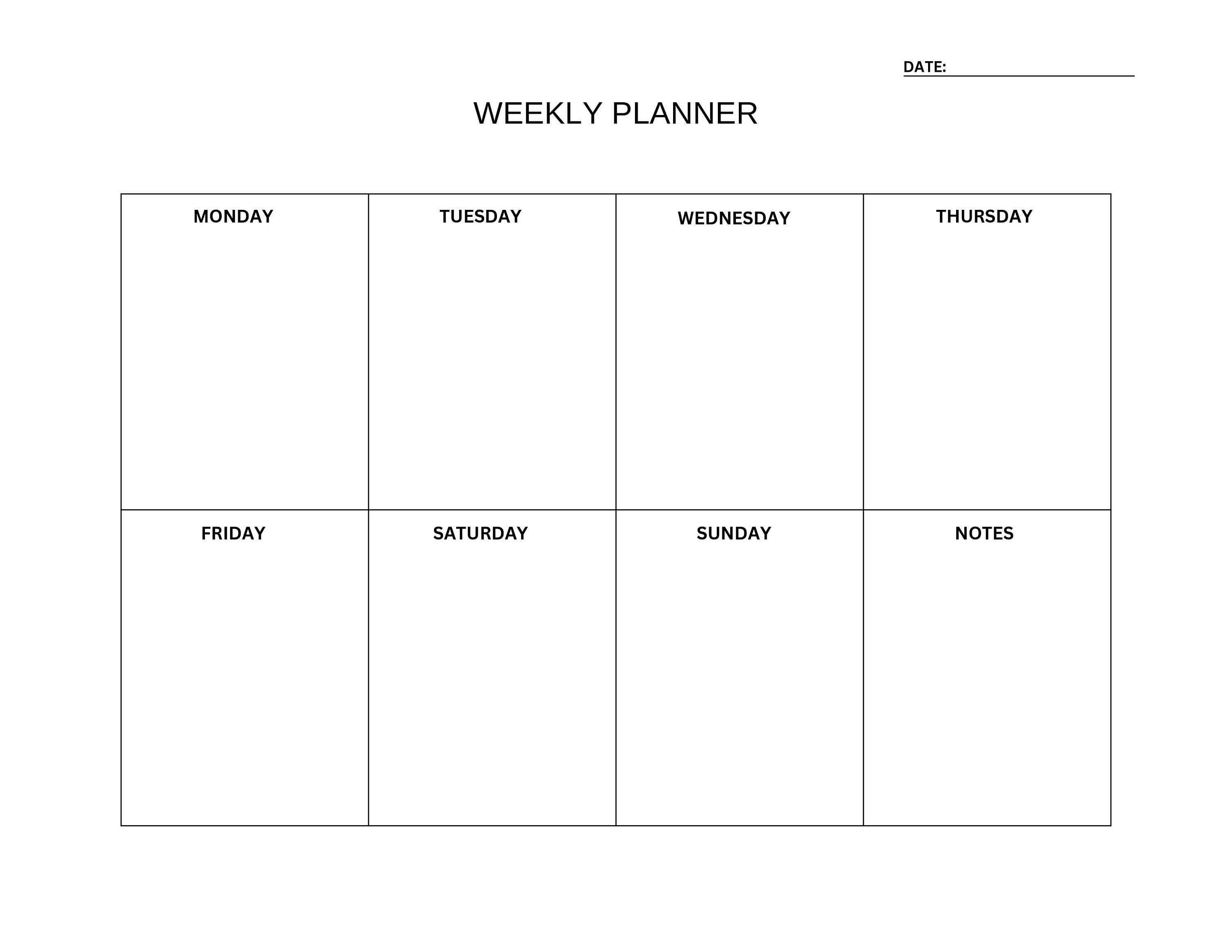 Weekly Planner Printable Landscape, Minimalist Weekly Undated Calendar ...
