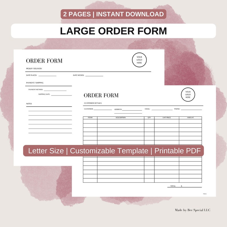 Order Form Template, Large Orders, Order Tracker, Purchase Order Form ...