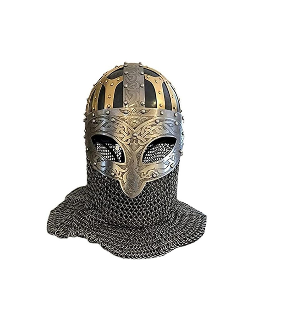 Viking Chainmail Helmet Vendal SCA LARP Steel & Brass Helmet - Etsy