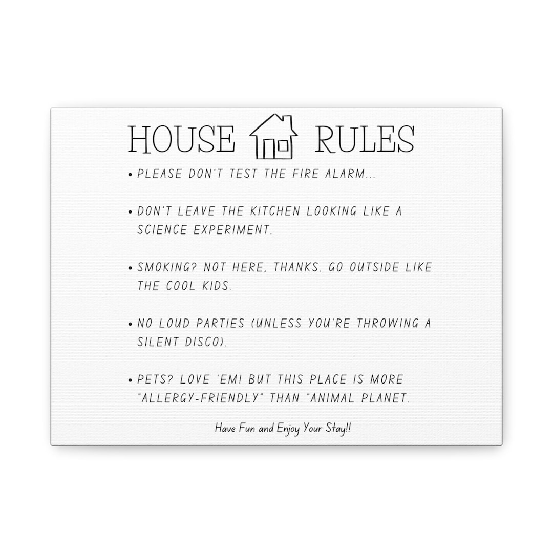 Funny House Rules Sign for Airbnb or Rental Decor Matte Canvas ...