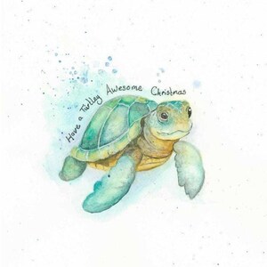 Turtle Christmas Card Art Water Colour Turtle Print Christmas Card ...
