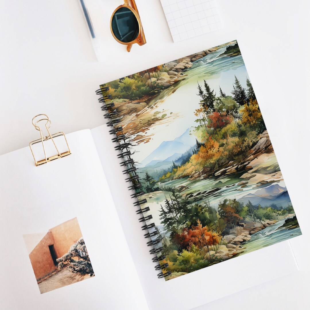 Mountains Spiral Notebook, Front Cover Print Notebook, Lake Landscape ...