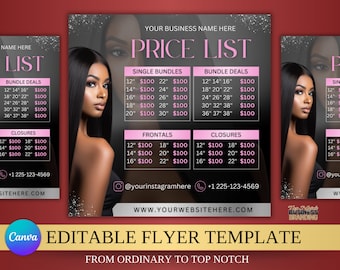 DIY Hair Price List Flyer, Hair Flyer, Wig Sale, Bundle Deals, Canva ...