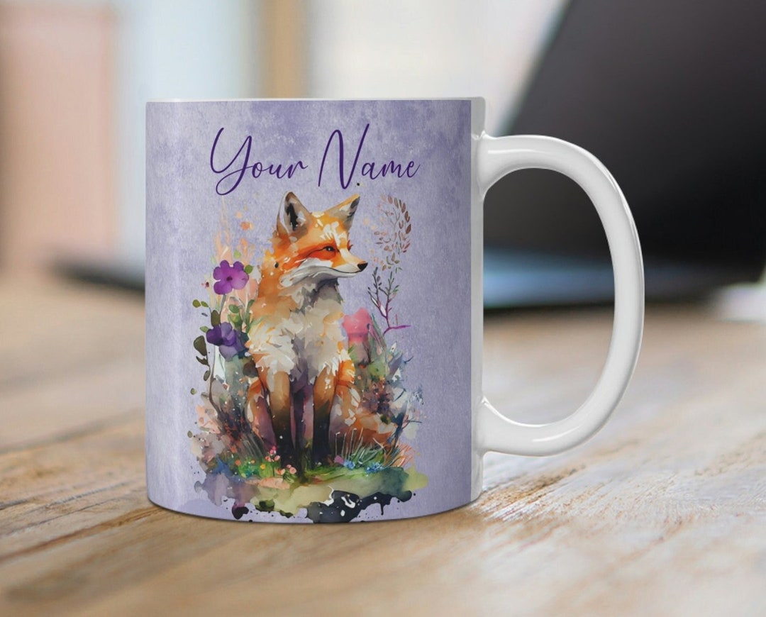 Fox Personalized Coffee Mug, Personalized Fox Coffee Mug ,floral Fox ...