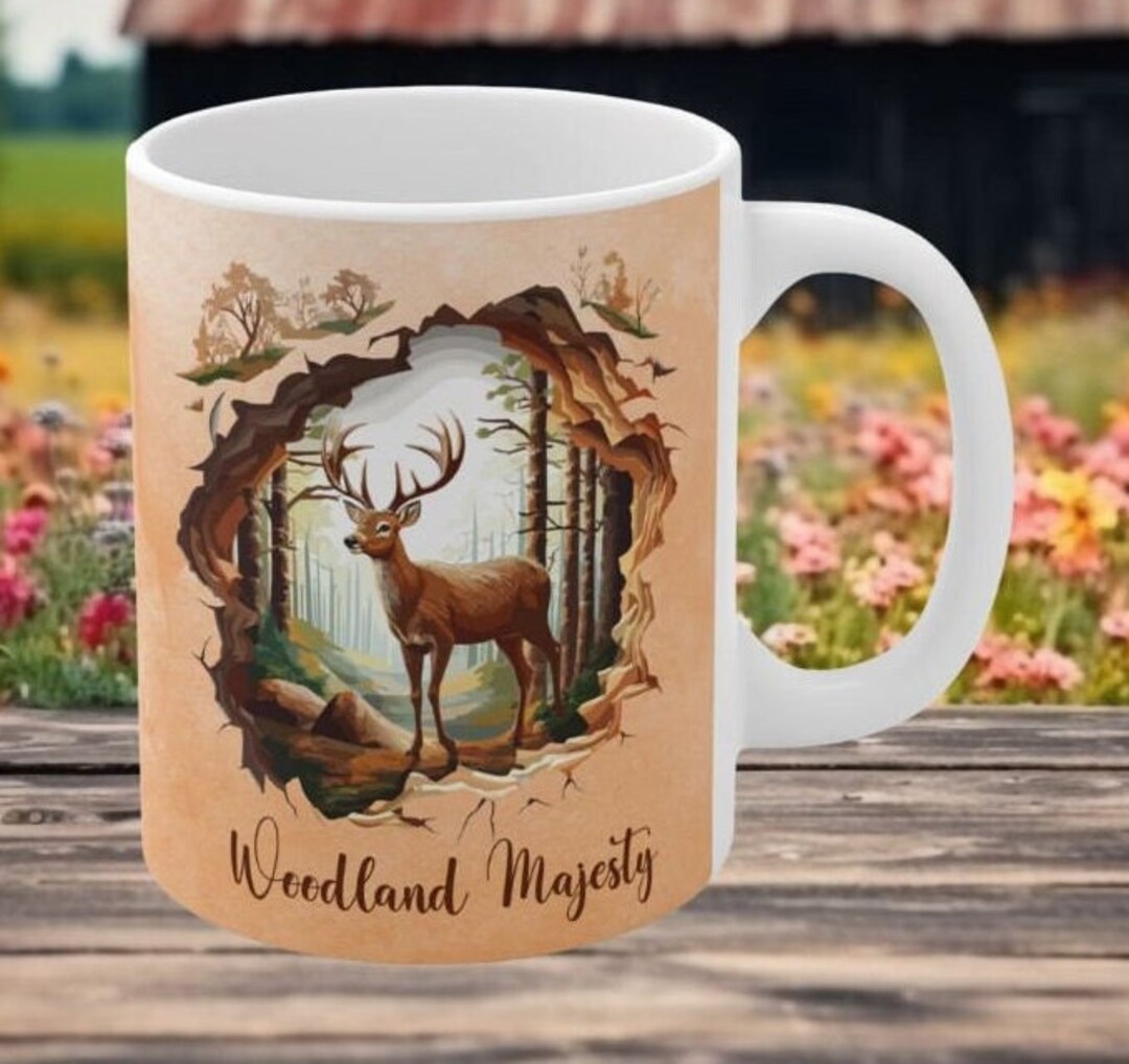 Woodland Majesty Coffee Mug, Buck in Woods 3D Mug, Deer Buck Mug ...