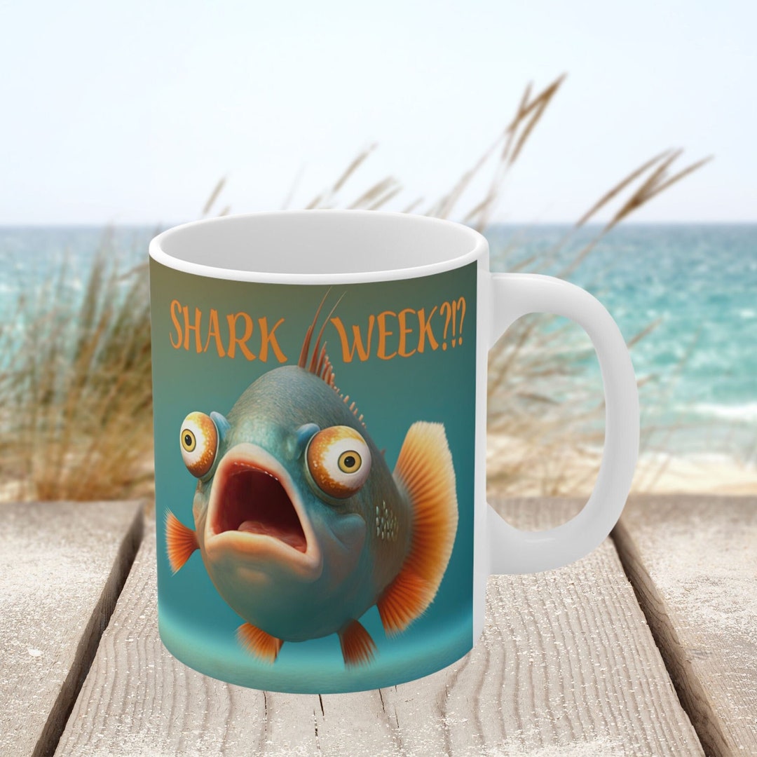 Shark Week?!? Panicked Fish Coffee Mug, Shark Week Gift, Shark Week Cup ...